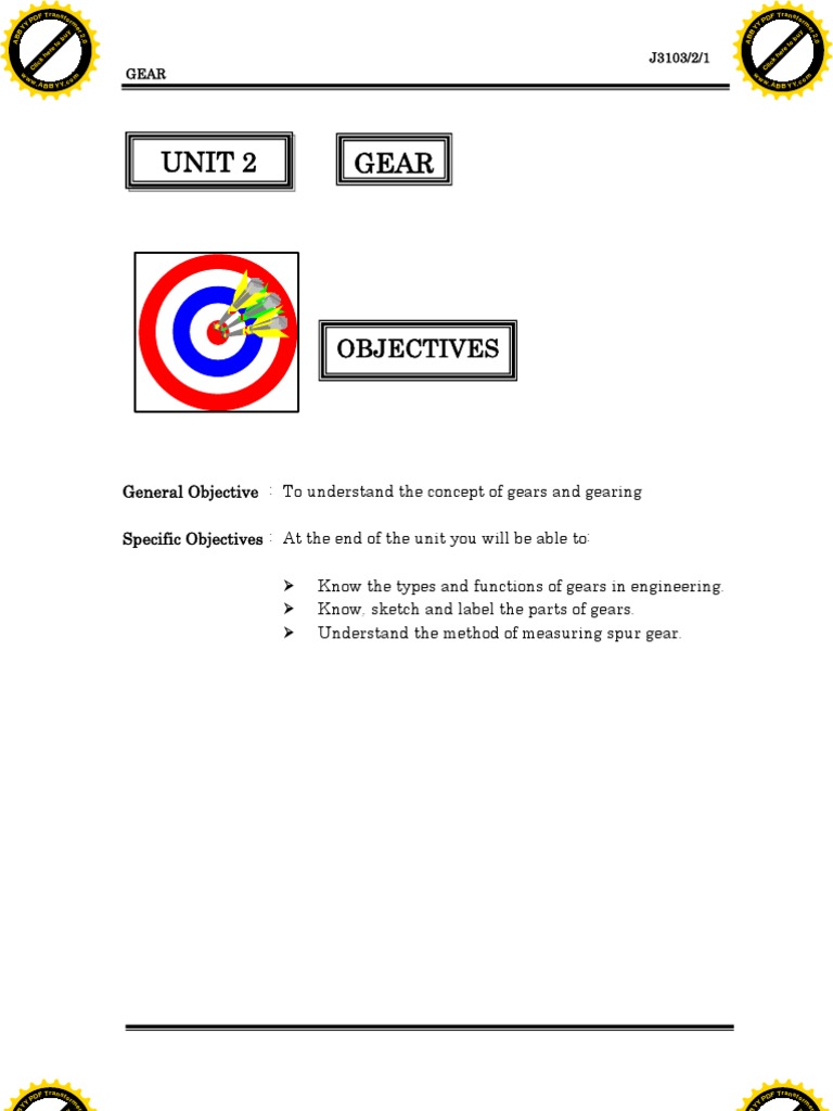 Unit 2 Gear: Objectives | PDF | Gear | Mechanical Engineering