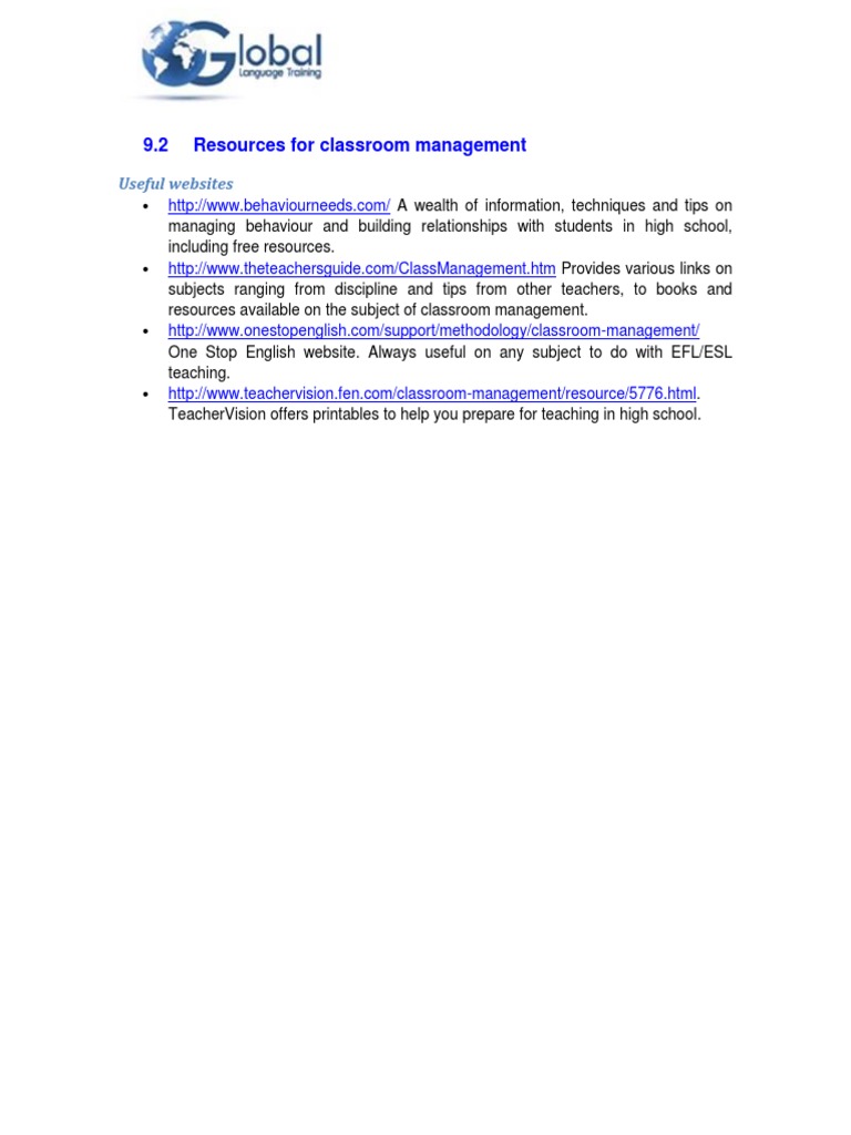 Classroom Management Resources Online | PDF