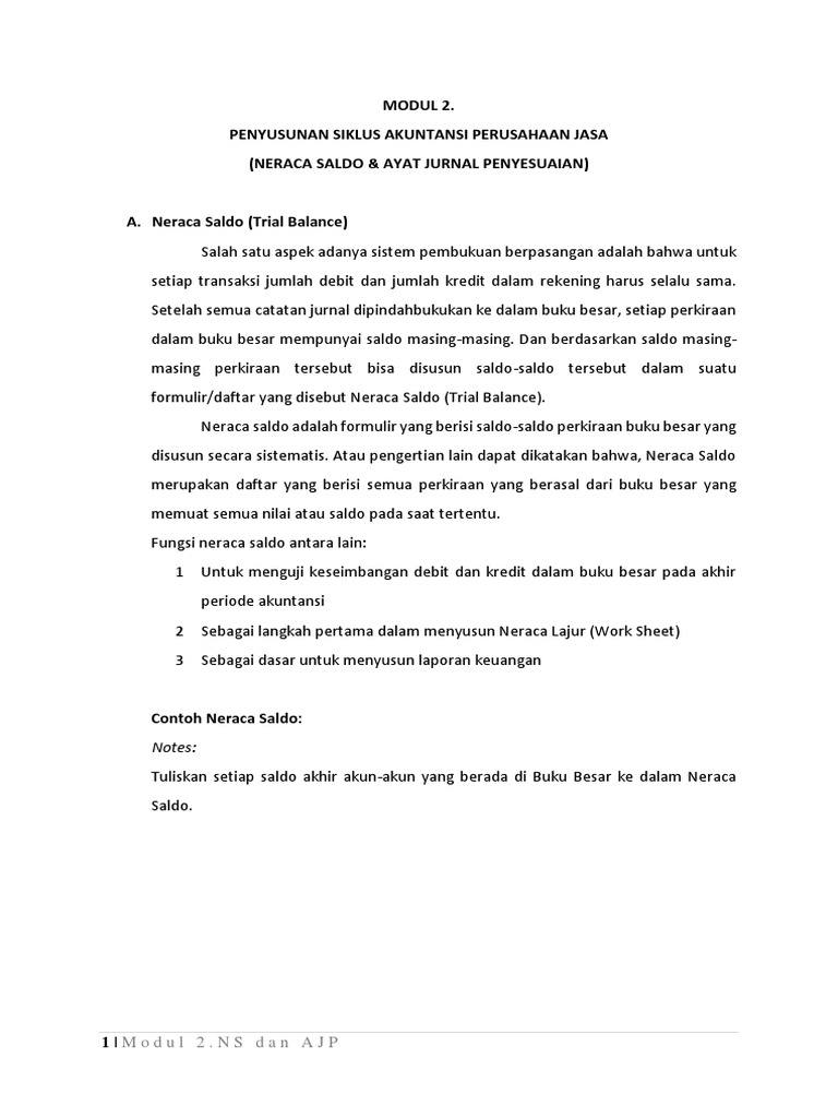 Modul 2. Penyusunan Siklus Akuntansi Perusahaan Jasa (Neraca Saldo ...