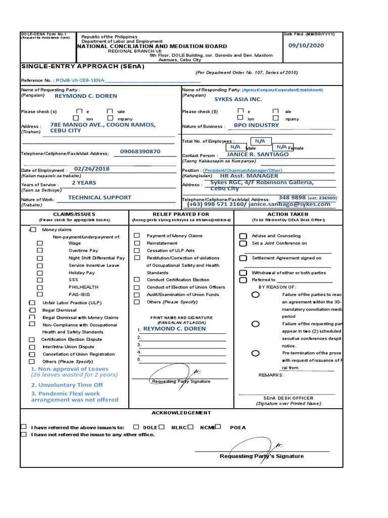 Single-Entry Approach (Sena) : National Conciliation and Mediation ...