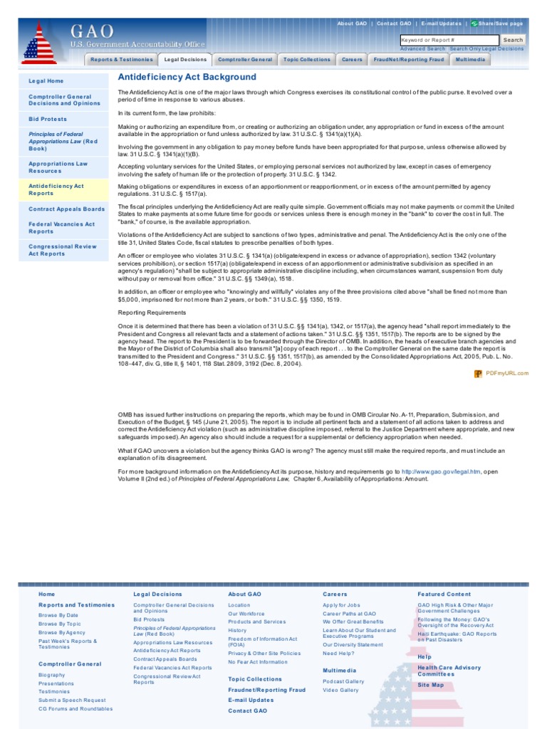 Gao Anti Deficiency Act | PDF | Executive Branch Of The United States ...