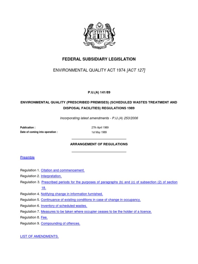Environmental Quality (Prescribed Premises) (Scheduled Wastes Treatment ...