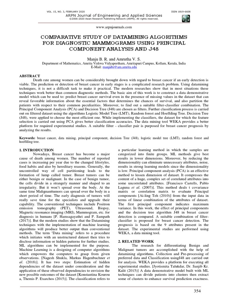 Comparative Study of Datamining Algorithms For Diagnostic Mammograms Using Principal Component ...