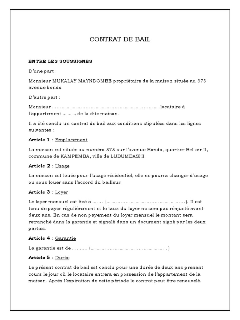 Modèle de contrat de bail résidentiel | PDF | Droit