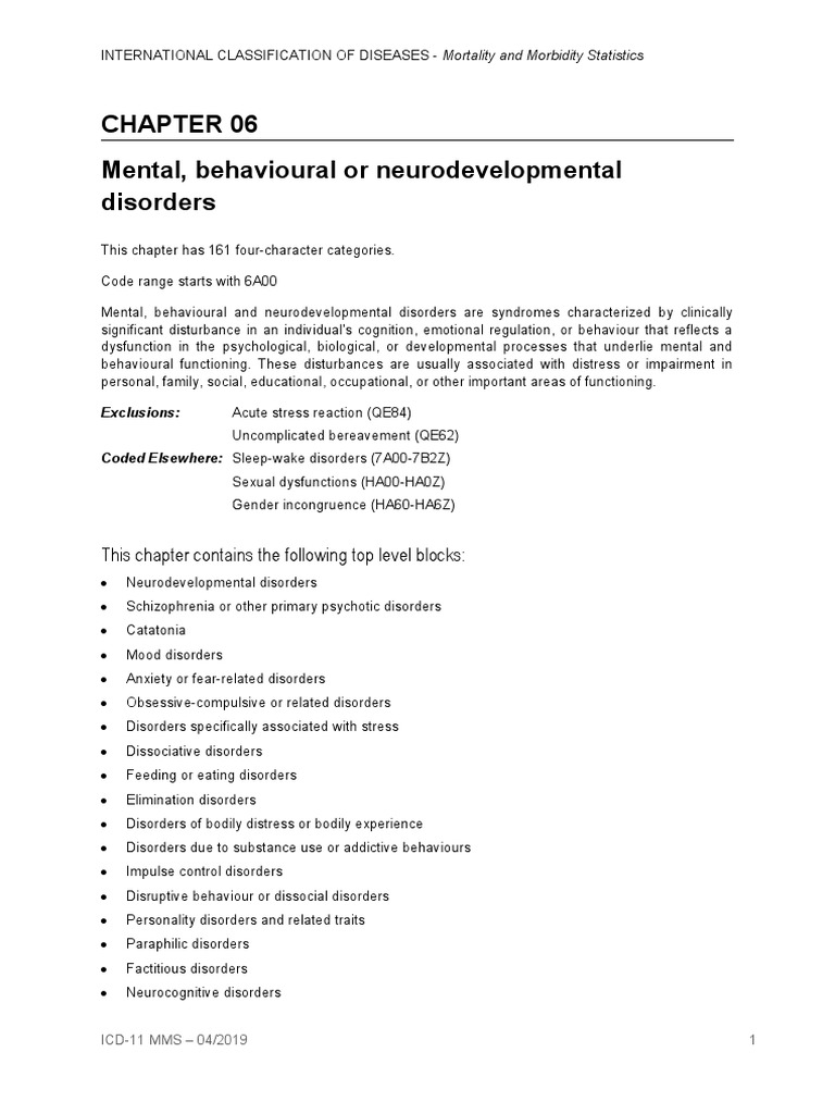 Mental, Behavioural or Neurodevelopmental Disorders: This Chapter ...