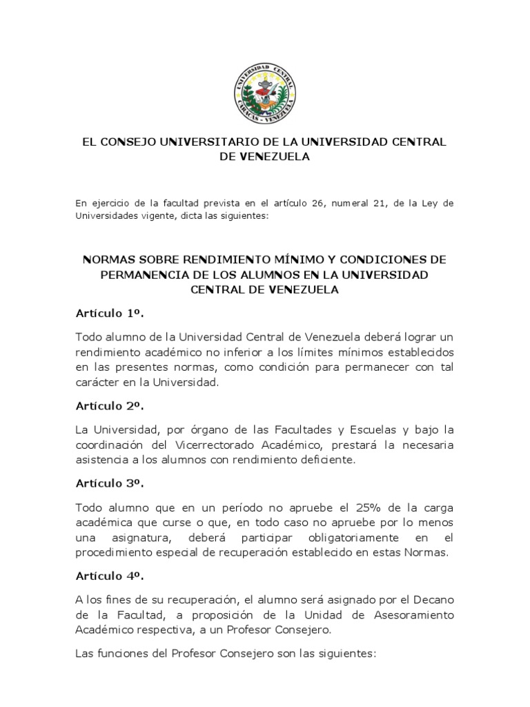 Normas de Rendimiento Mínimo y de Permanencia de Los Alumnos | PDF ...