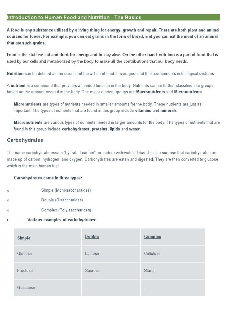 Introduction To Human Food and Nutrition-1 | Download Free PDF | Fat ...
