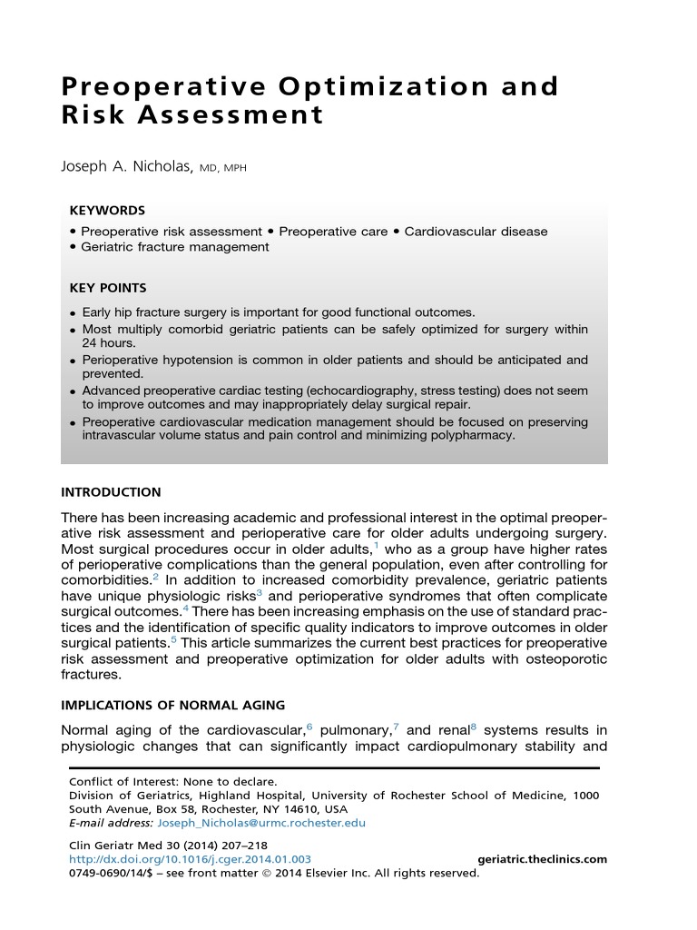 Preoperative Optimization and Risk | PDF | Geriatrics | Heart