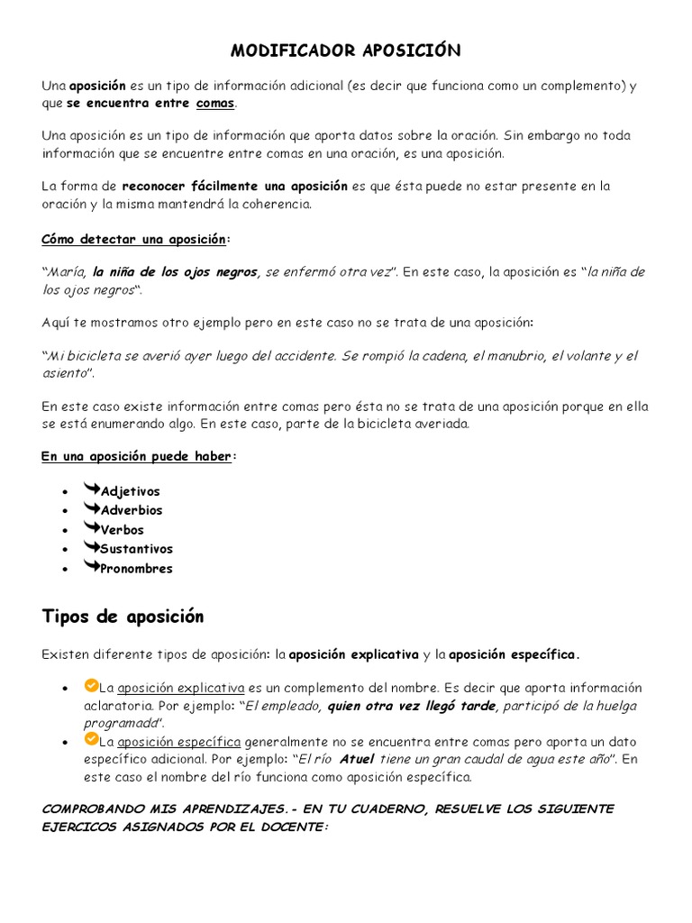Guía de Aposiciones: Tipos y Ejemplos | PDF | Semiótica | Tipología ...