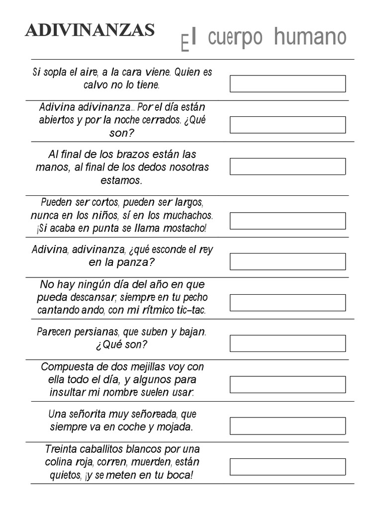 Ficha Adivinanzas Cuerpo Humano Pdf