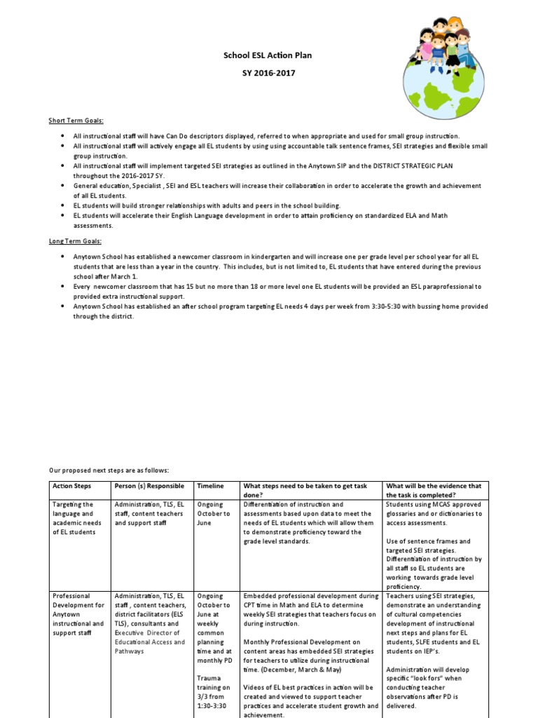 Sample Esl Action Plan | PDF | English As A Second Or Foreign Language ...