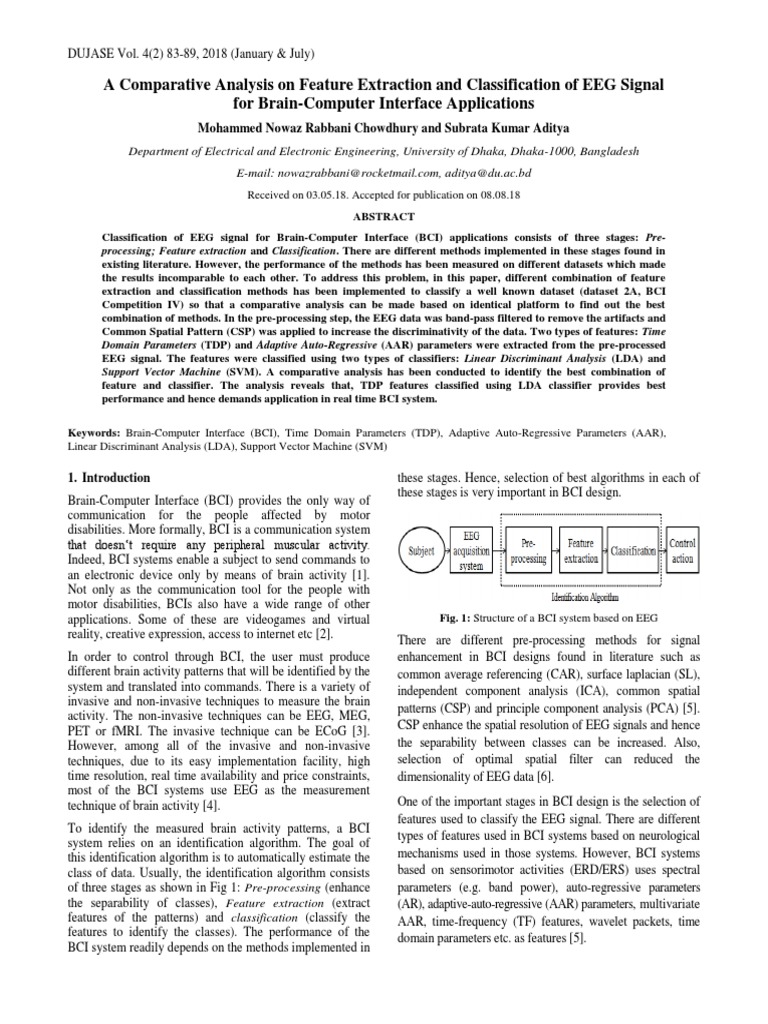 A Comparative Analysis On Feature Extraction and Classification of EEG Signal For Brain-Computer ...