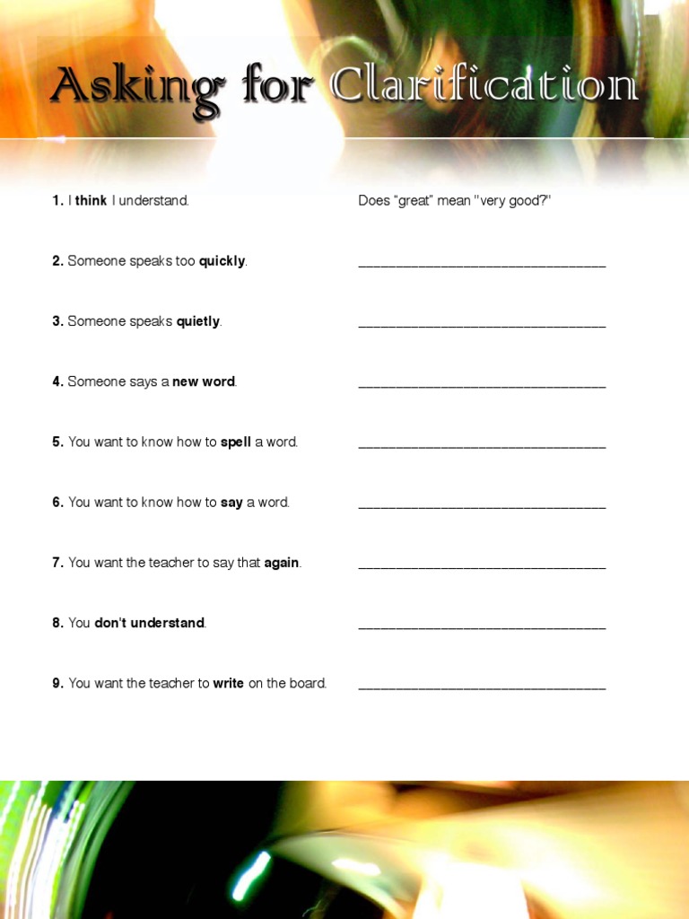 Classroom Language for Clarification: A Worksheet to Help Students Ask ...
