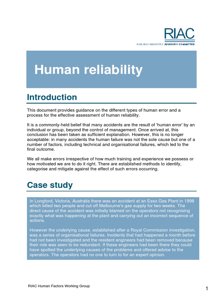 Human Reliability: RIAC Human Factors Working Group | PDF | Error ...
