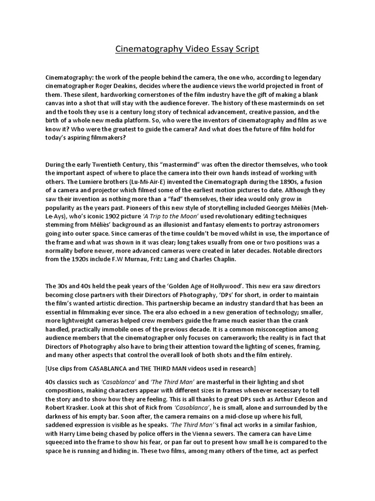 Cinematography Video Essay Script | PDF | Cinematography | Camera