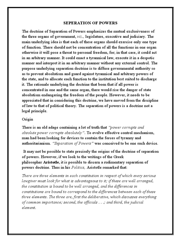 Seperation of Powers | PDF | Separation Of Powers | Separation Of ...