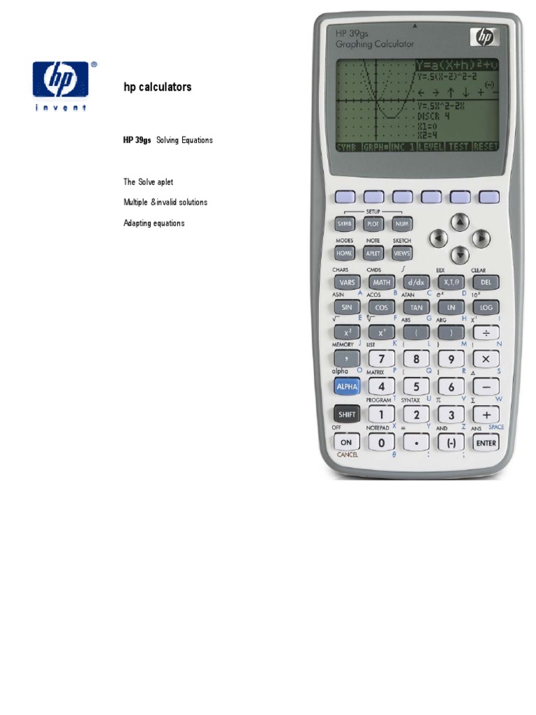 HP Calculators: HP 39gs Solving Equations | PDF | Equations | Cartesian ...