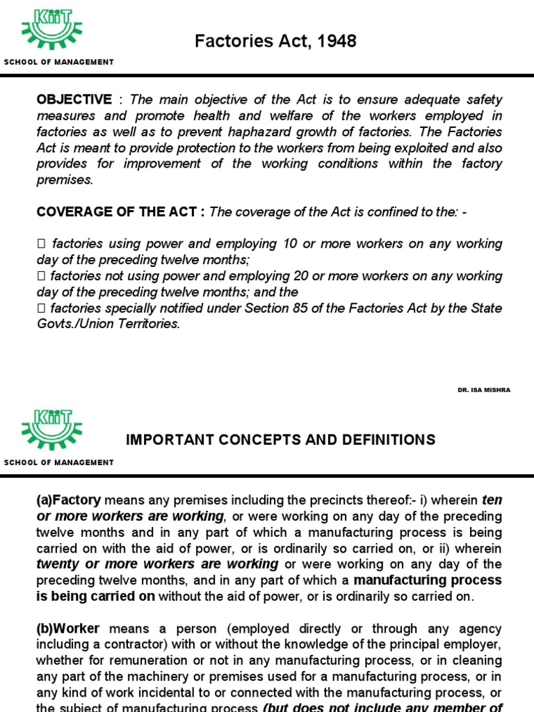Factories Act, 1948: OBJECTIVE: The Main Objective of The Act Is To ...