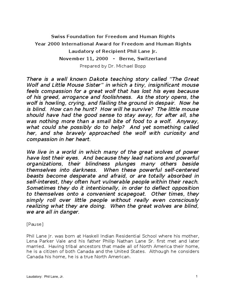 Swiss Foundation For Freedom and Human Rights Award Laudatory | PDF ...