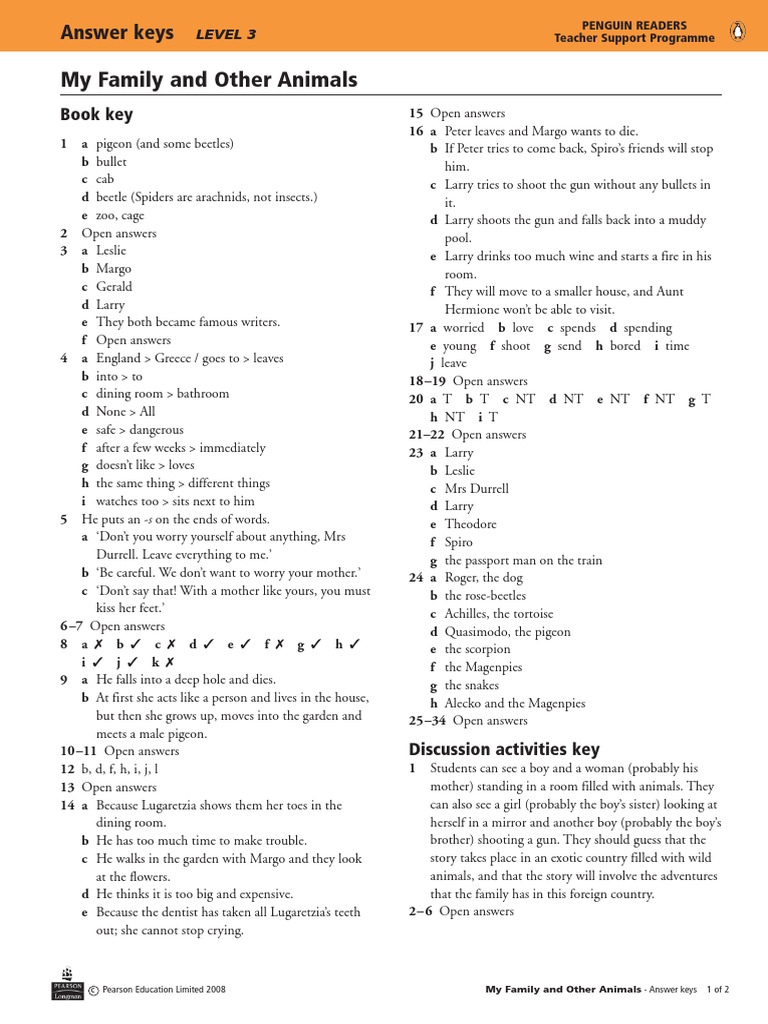 My Family and Other Animals Answer Key PDF | PDF