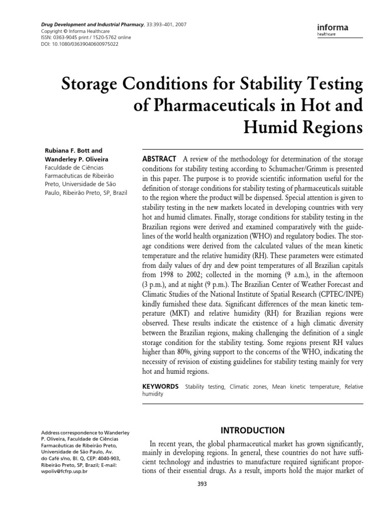 Storage Conditions For Stability Testing of Pharmaceuticals in Hot and ...