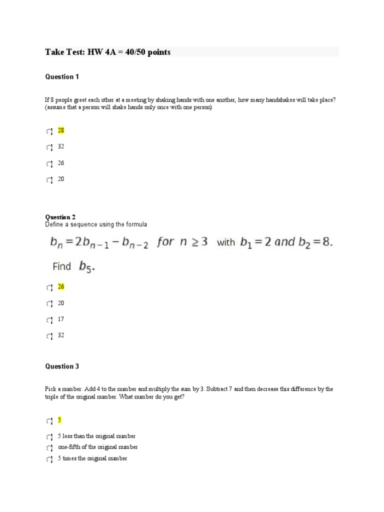 Take Test: HW 4A 40/50 Points | PDF | Numbers | Mathematical Concepts