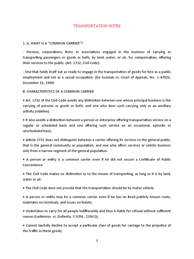 Transportation Cases | PDF | Common Carrier | Cargo