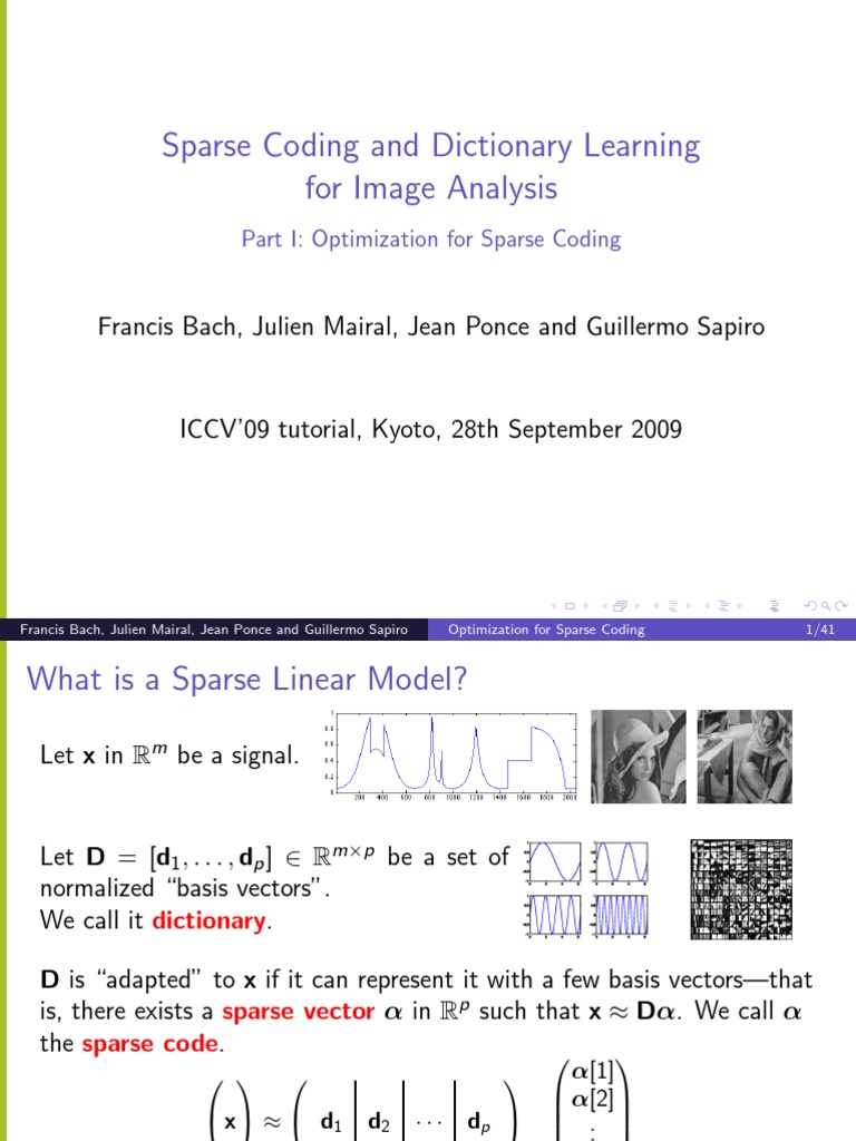 Sparse Coding and Dictionary Learning For Image Analysis: Francis Bach, Julien Mairal, Jean ...