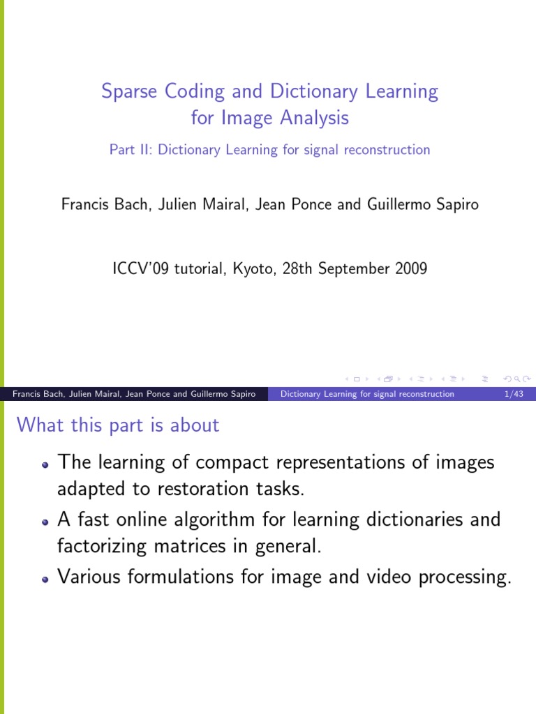 Sparse Coding and Dictionary Learning For Image Analysis | PDF ...