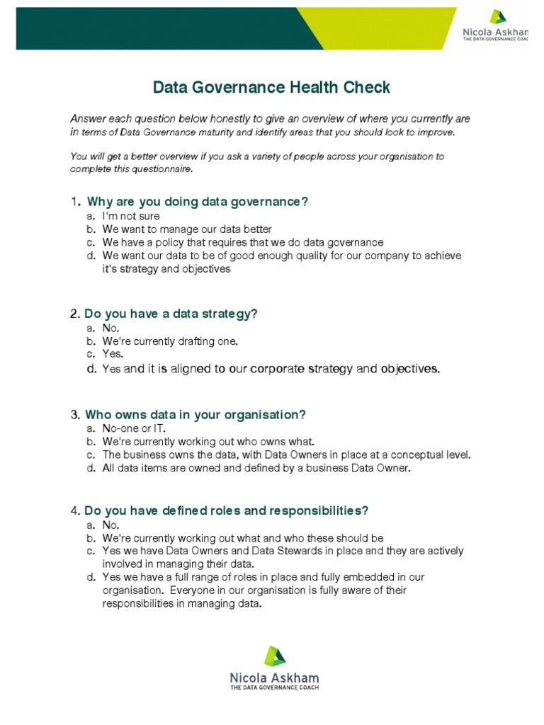 Data Governance Health Check | PDF | Governance | Data Quality