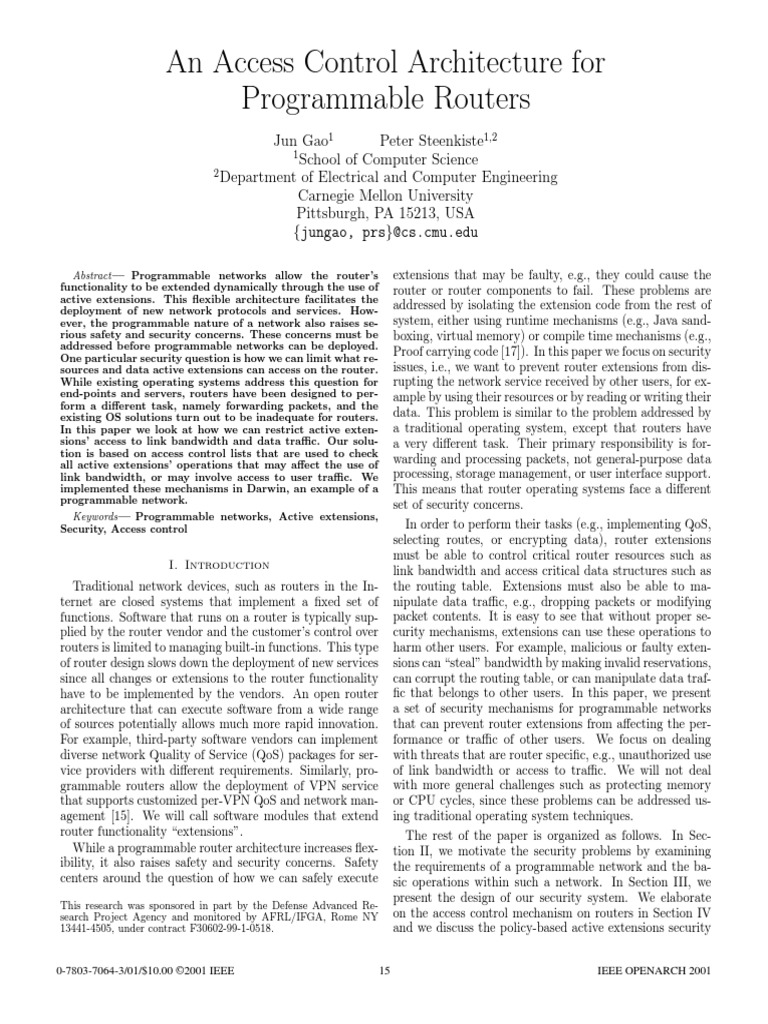 An Access Control Architecture For Programmable Routers | PDF | Router ...