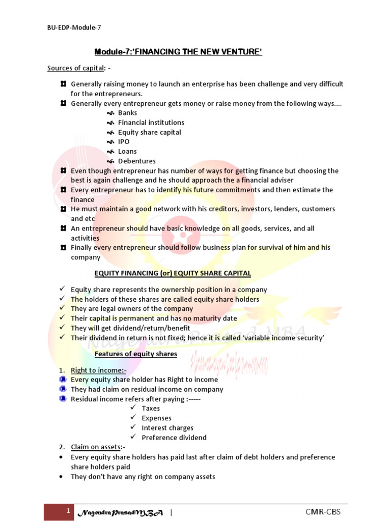 EDP Module 7 | PDF | Debt | Equity (Finance)