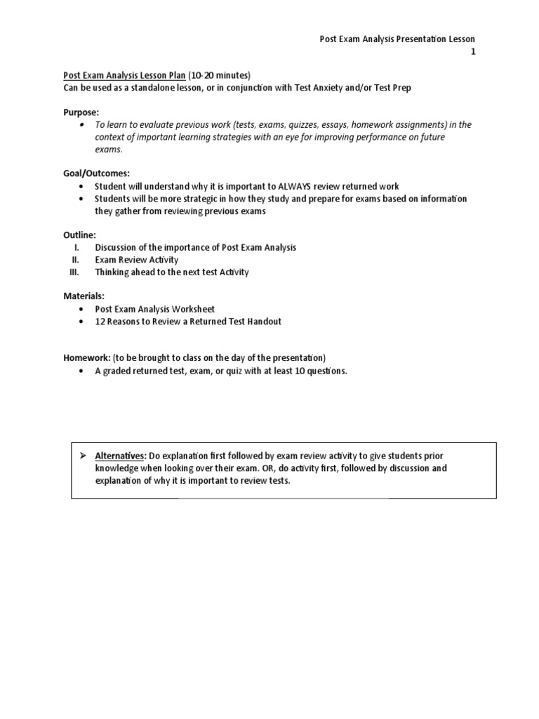 Post Exam Analysis Lesson Plan | PDF | Test (Assessment) | Pedagogy