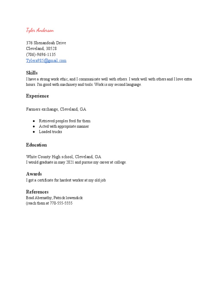 Tyler Anderson - Resume | PDF