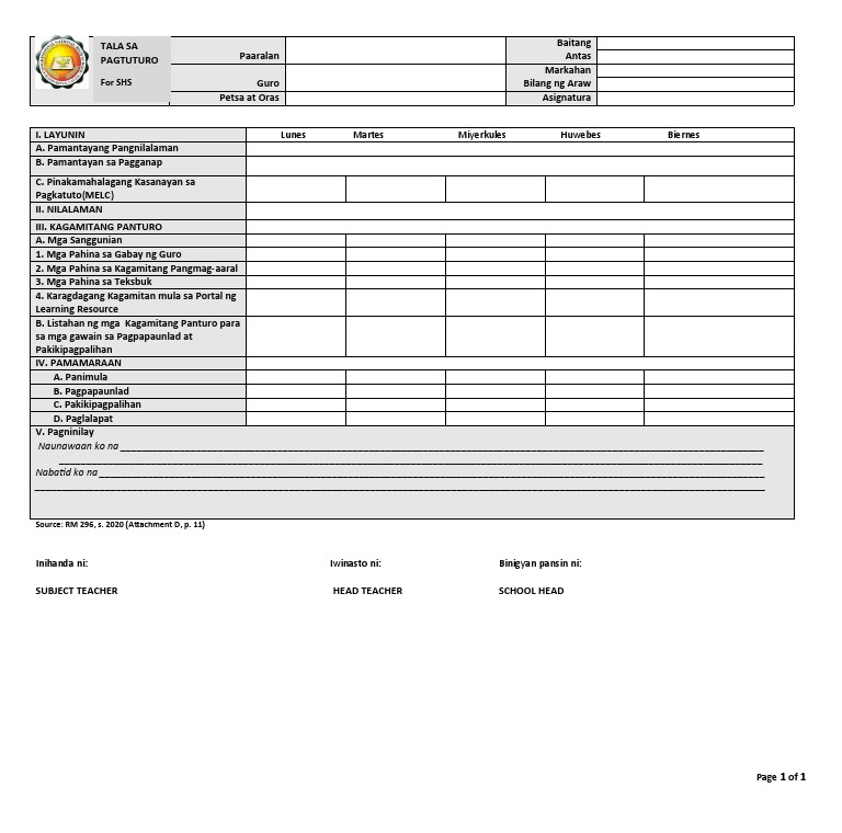 SHS - Pivot 4A Lesson Exemplar - Filipino Medium | PDF