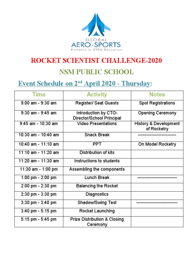 Rocket Scientist Challenge 2020 Schedule | PDF | Science & Mathematics ...