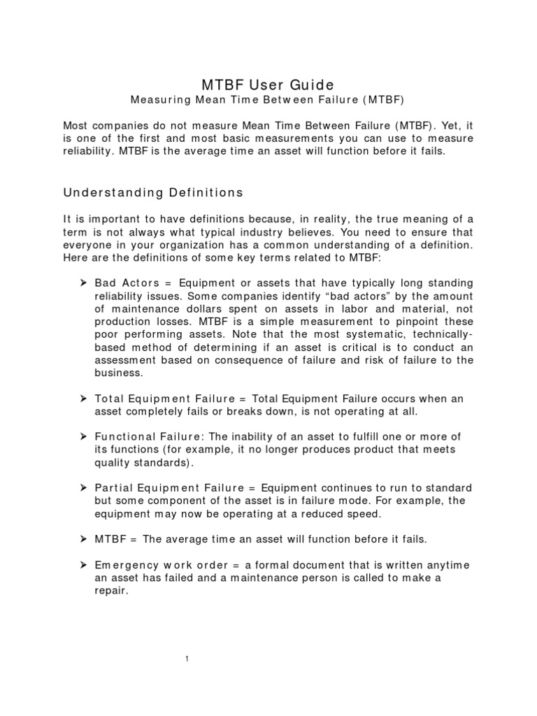 MTBF User Guide: Understanding Definitions | PDF | Reliability Engineering | Business