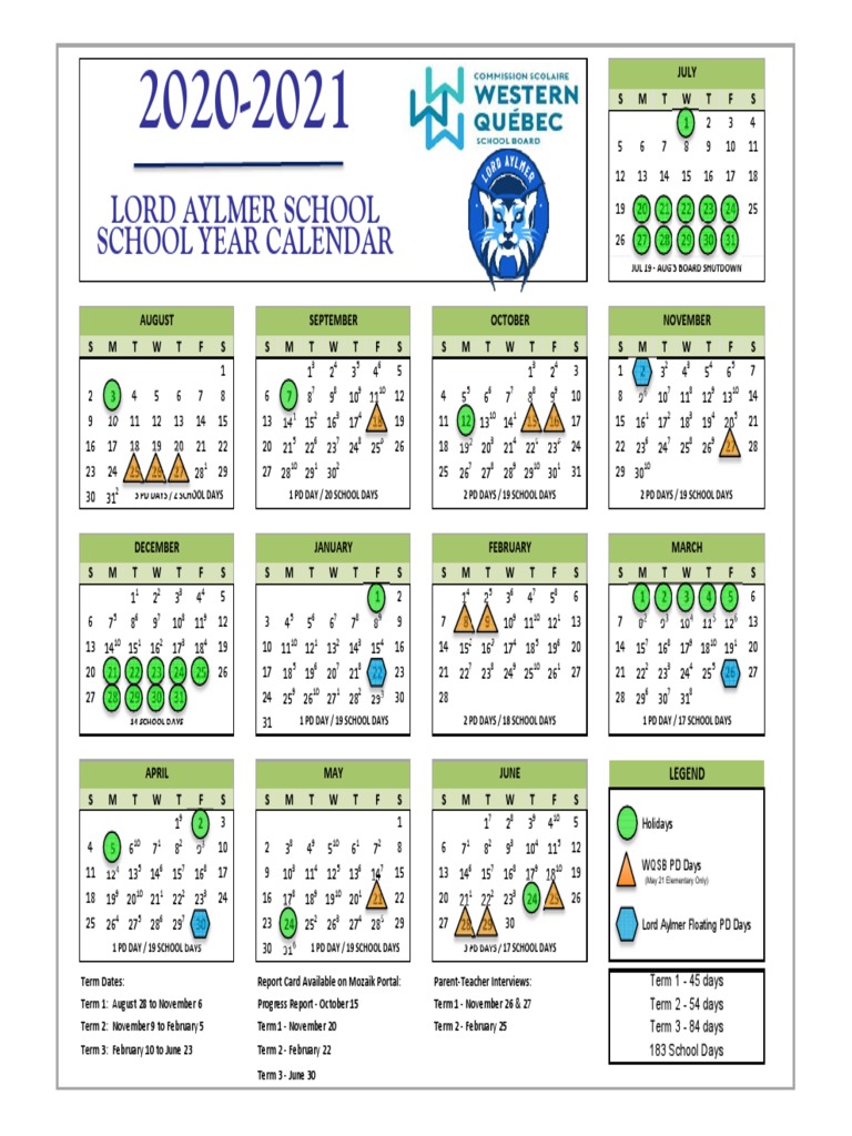 2020 2021 La Calendar Students | PDF