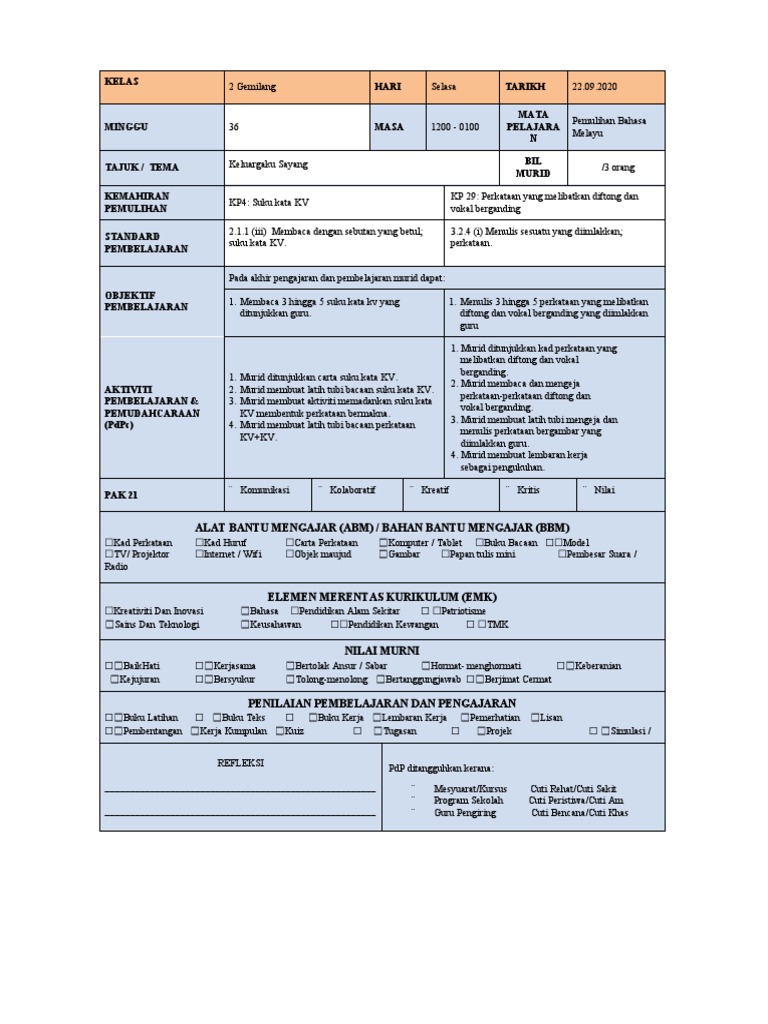 RPH Pemulihan BM Tahun 2 | PDF