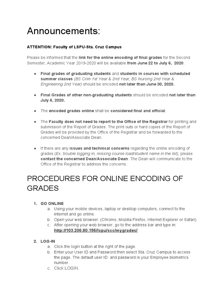 Procedures of Encoding of Grades PDF | PDF | World Wide Web | Internet ...