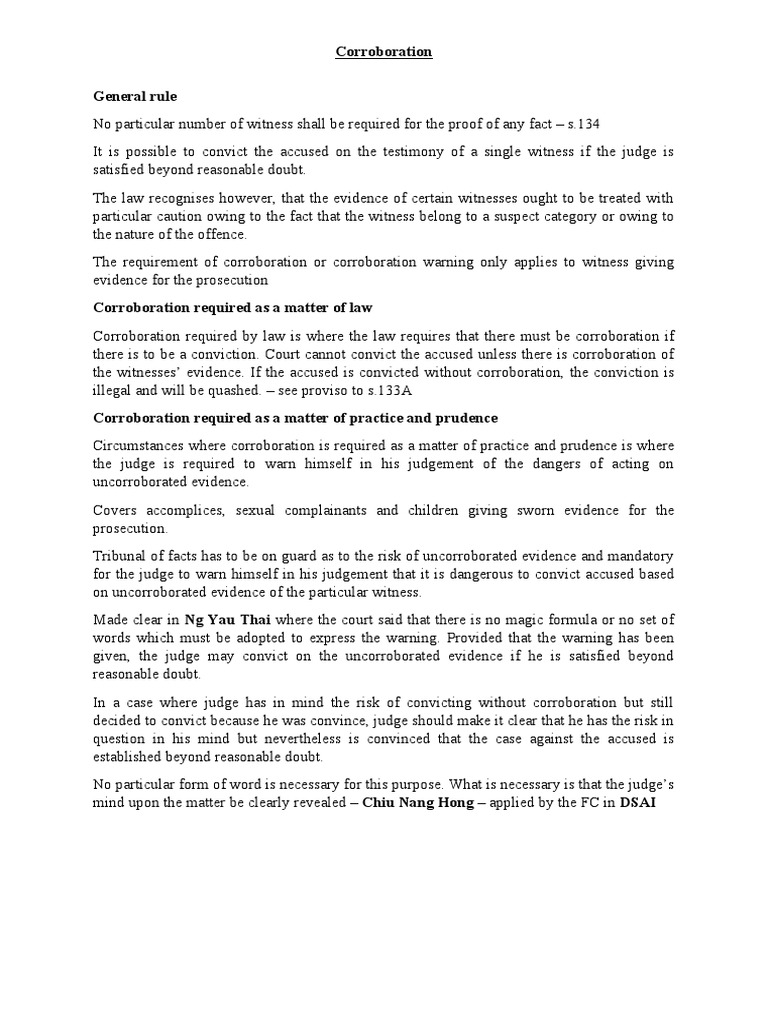 An Analysis of the Legal Requirements and Types of Corroboration ...