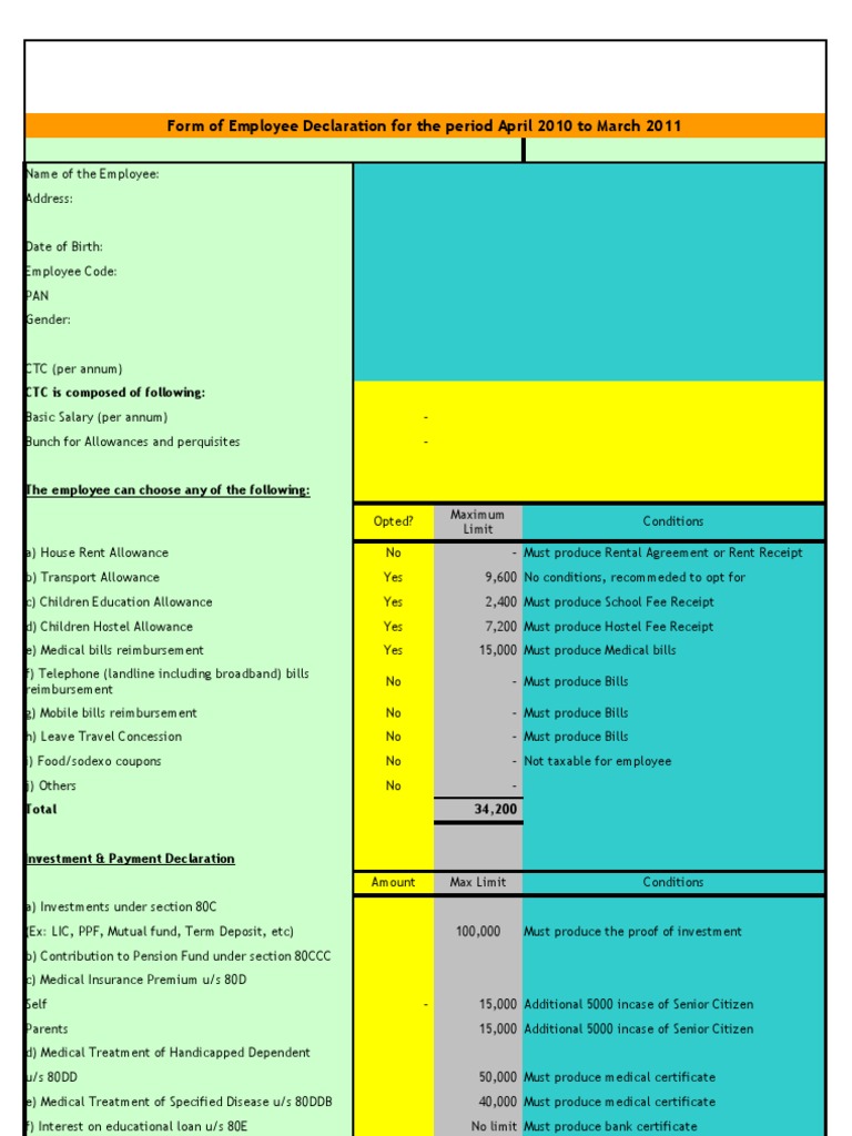 Income-Tax Declaration Form | PDF | Government Finances | Services ...