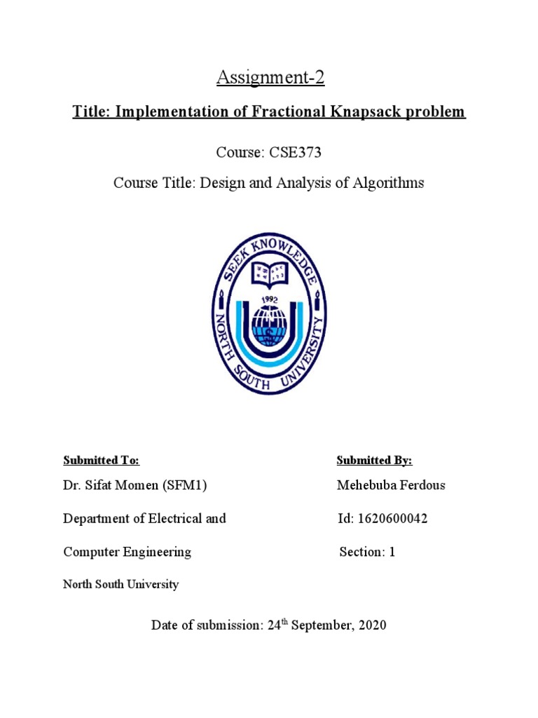 Assignment-2: Title: Implementation of Fractional Knapsack Problem ...