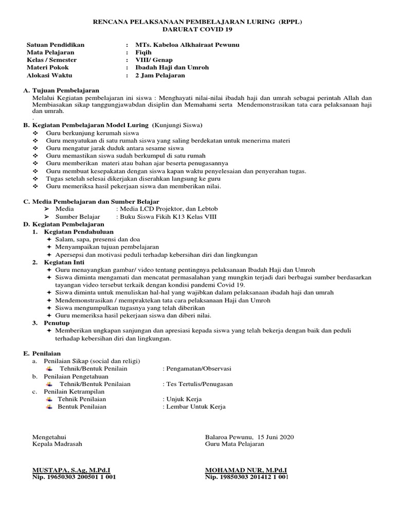 Contoh RPP Fiqih Haji Dan Umrah | PDF
