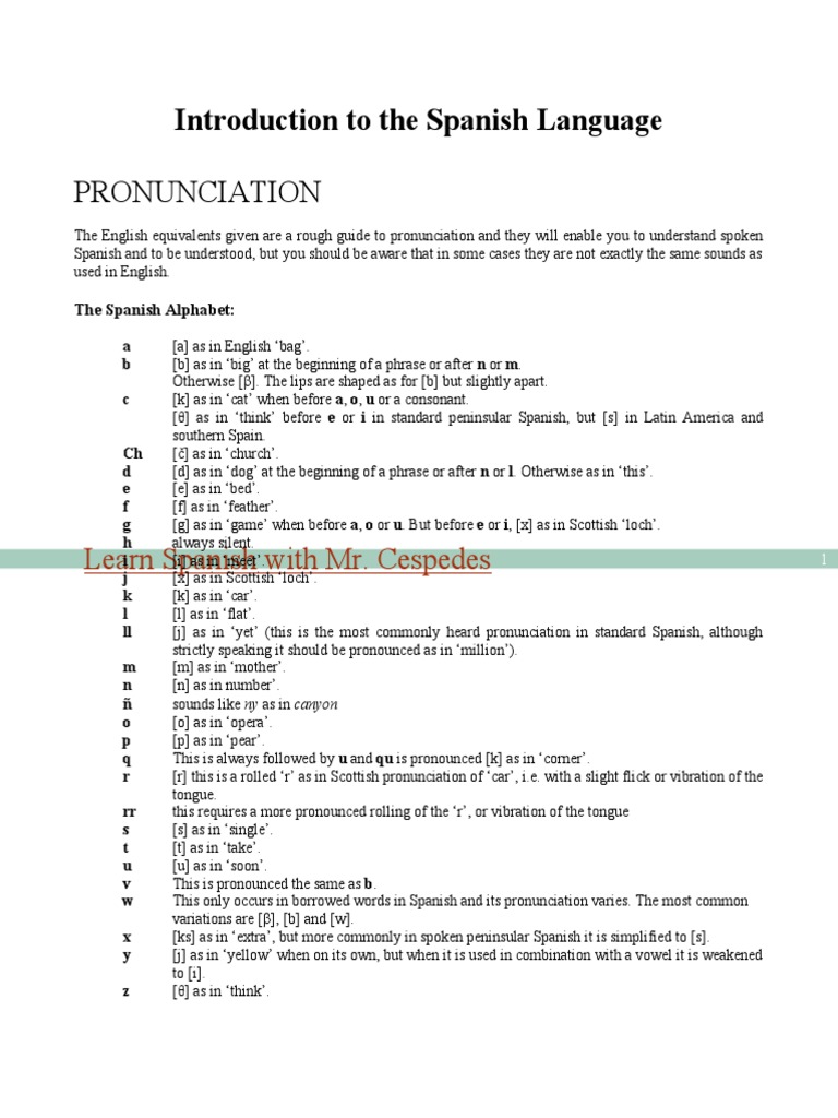 Introduction To The Spanish Language: Pronunciation | PDF | Stress ...