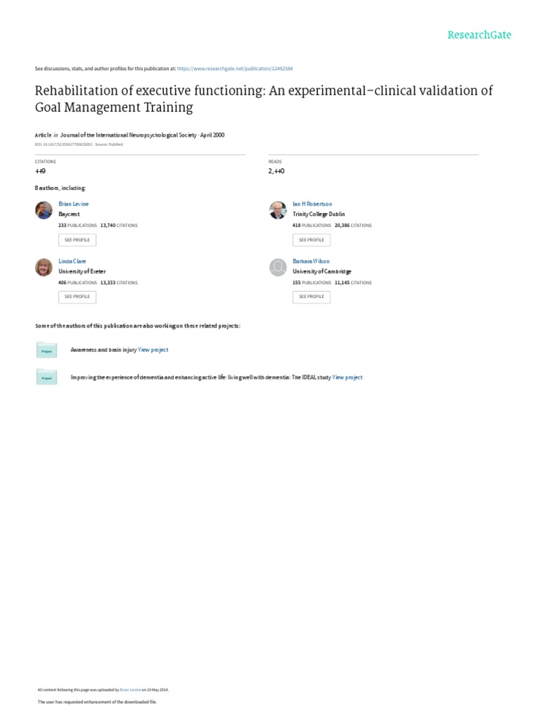 Rehabilitation of Executive Functioning An Experimental Clinical ...