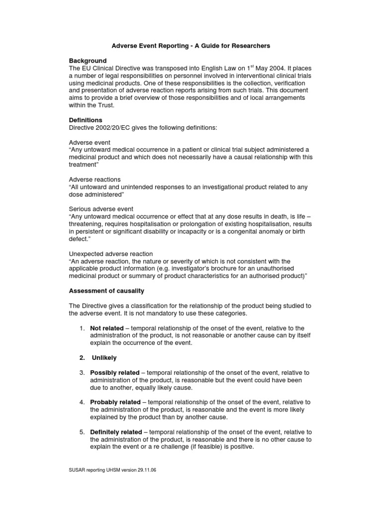 ADR Reporting - A Guide For Researchers | PDF | Clinical Trial ...
