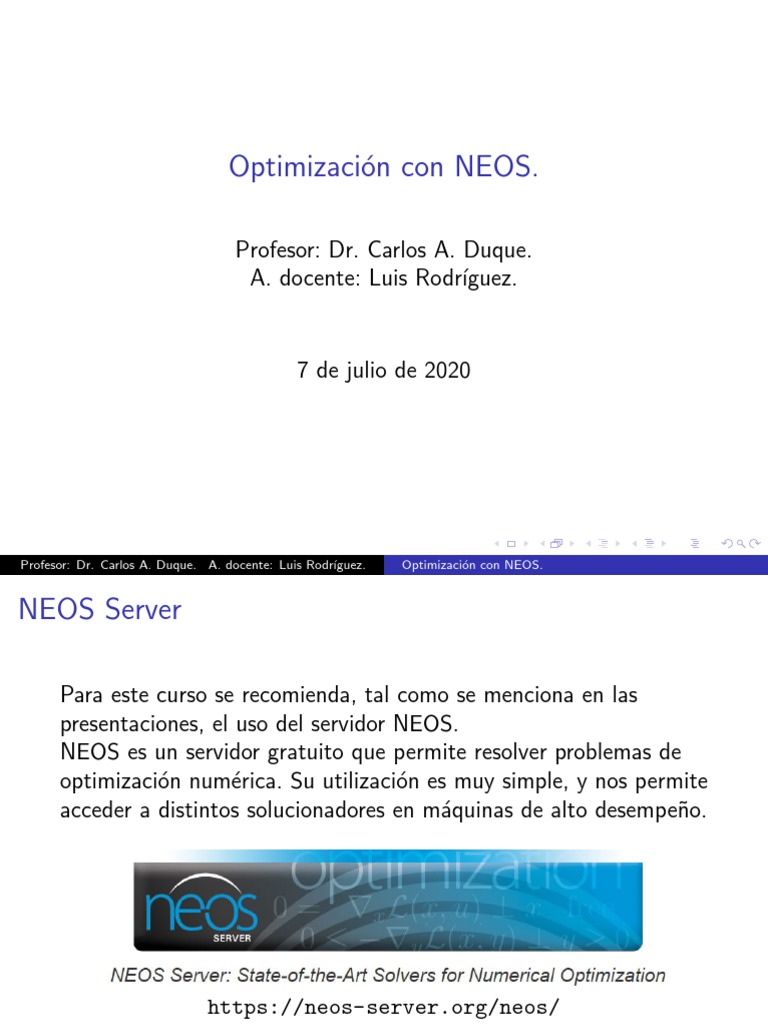 Optimizaci N Con NEOS | PDF | Optimización Matemática | Servidor (Computación)