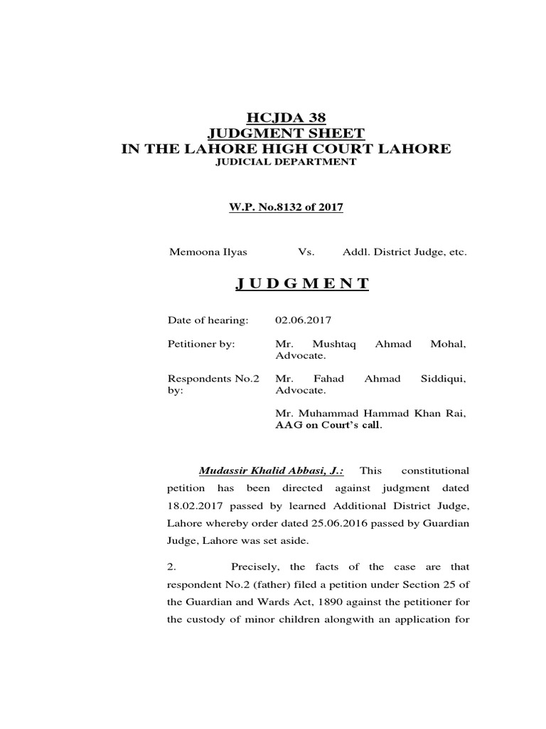 Hcjda 38 Judgment Sheet in The Lahore High Court Lahore | PDF | Legal ...