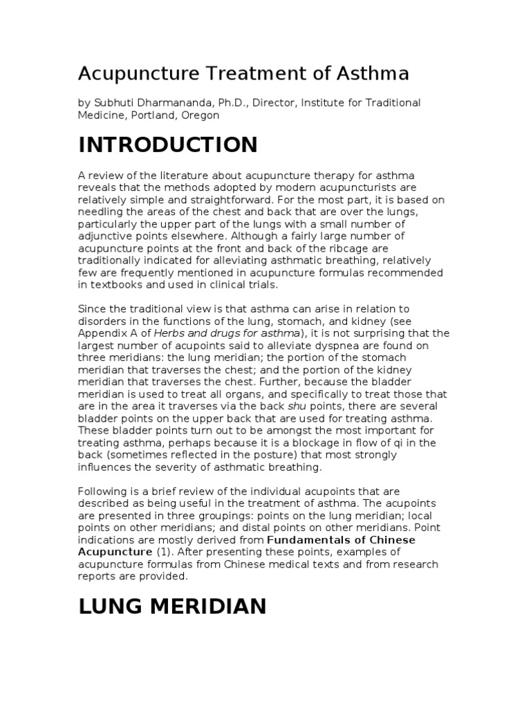 Acupuncture Points for Asthma Relief | PDF | Acupuncture | Traditional ...